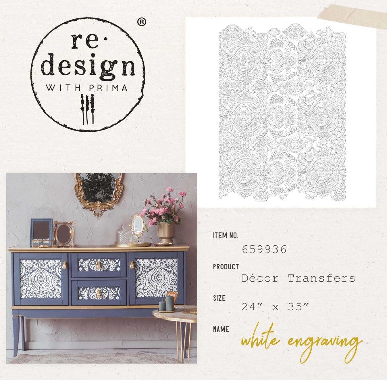 Transferts d'image - White Engraving – Boutique Paon d'Art